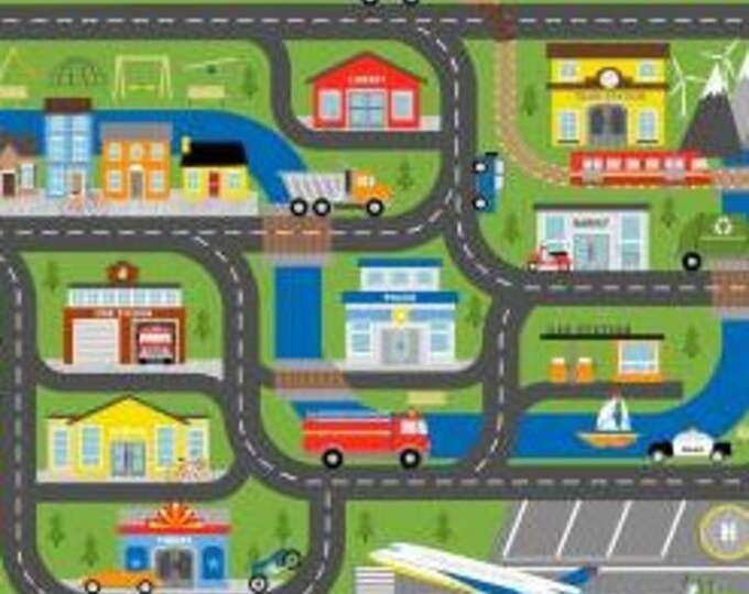 Things That Go Road Map Playmat Fabric Panel, by Clothworks - Etsy