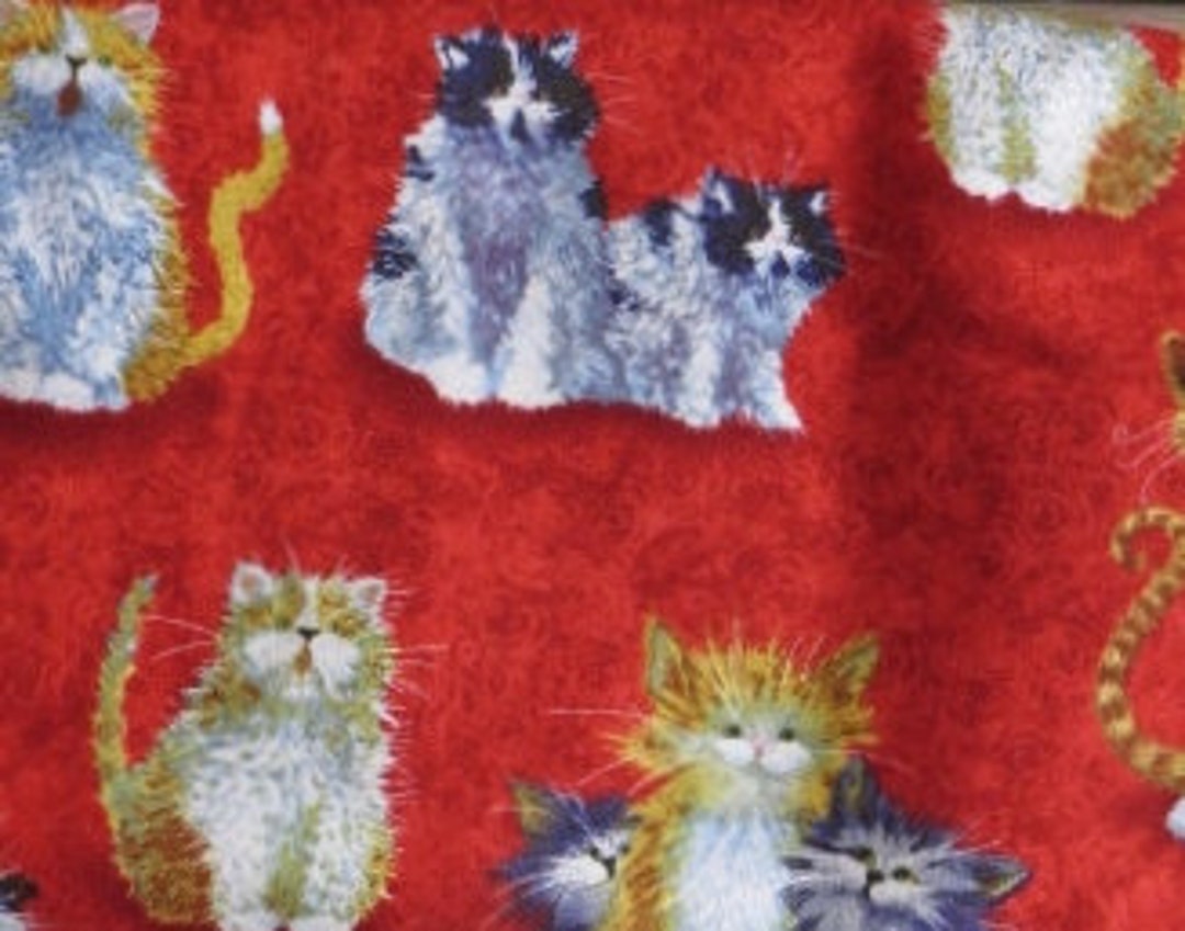 Red Fuzzy Cats Fabric , Novelty Fabric , Cotton by the Yard - Etsy