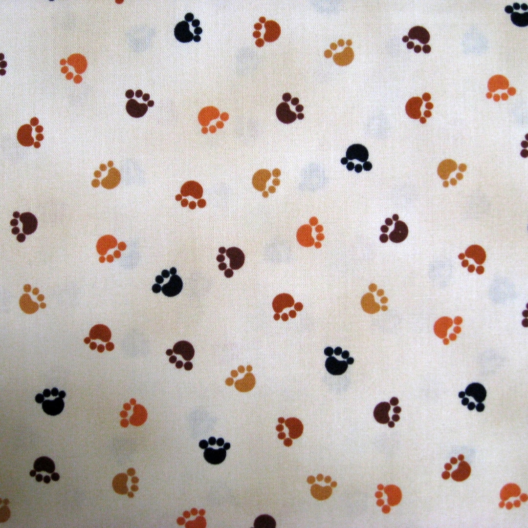 Paw Prints Cotton Fabric , Natural With Browns and Black, Timeless ...