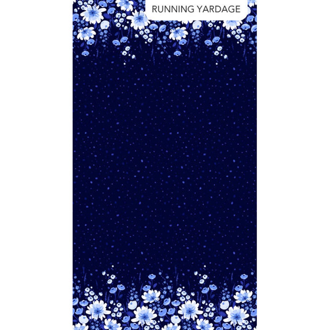 Blue Floral Border Fabric by Patrick Lose - Madison's Garden Cotton ...