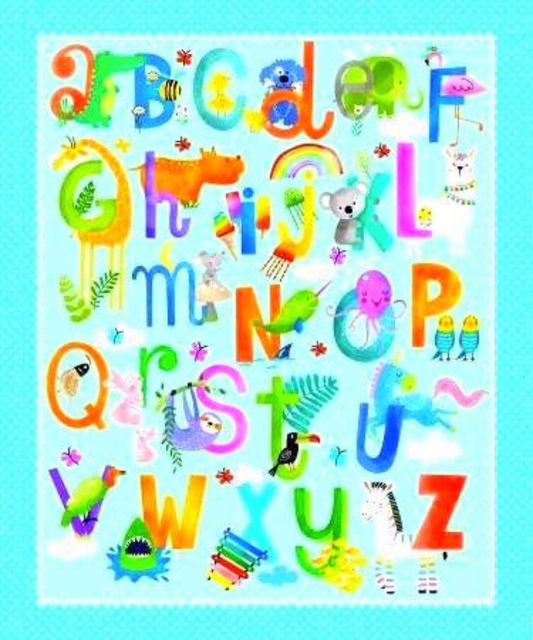 Blue Alphabet Fabric Panel- Blue -ABC Kids Quilt Panel -wee Ones ...