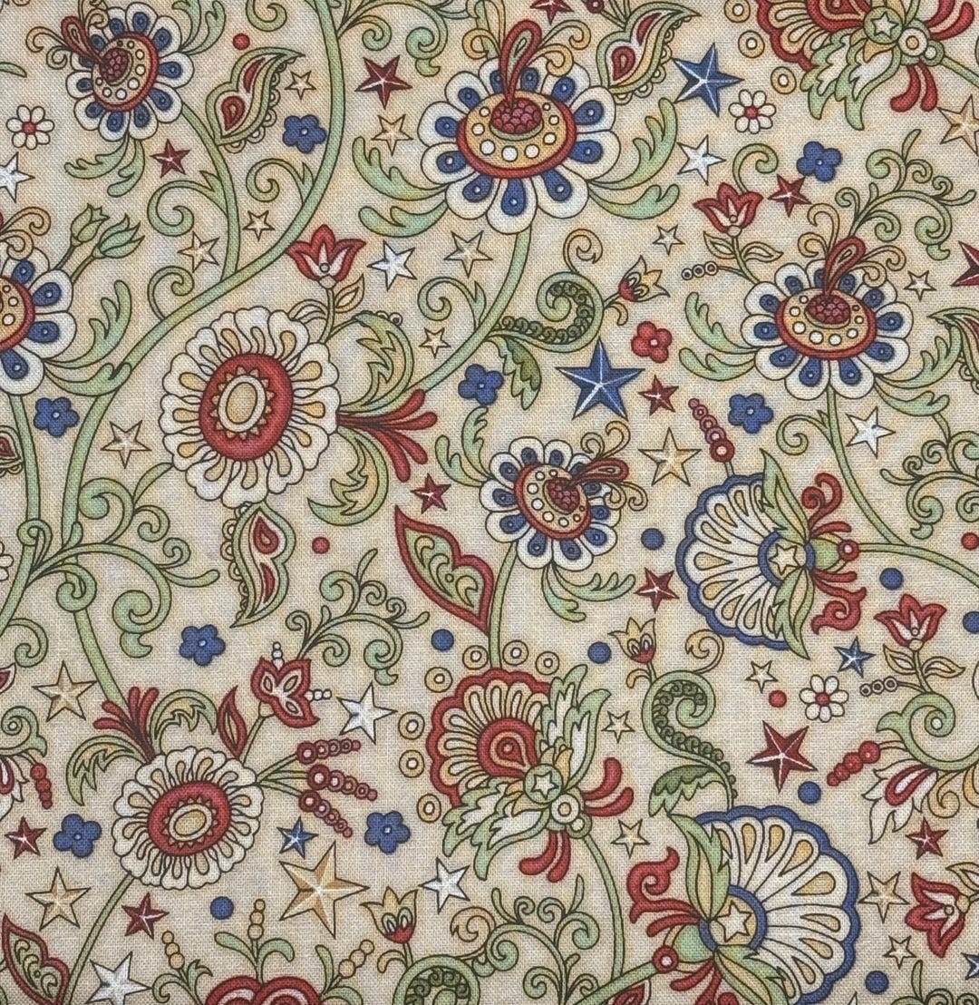 Colonial Floral Cotton Fabric, Country Flower Liberty Stars ,by the ...