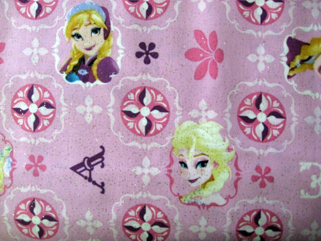 Disney Frozen Fabric Disney Frozen Elsa and Anna Scenic With Glitter ...