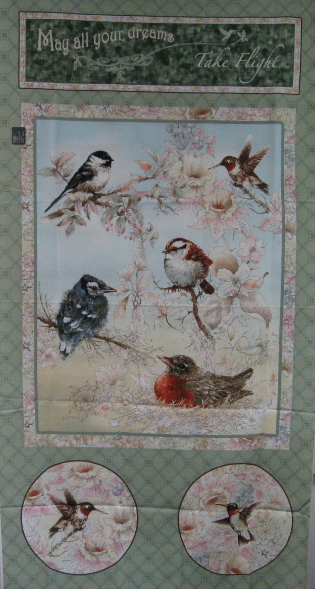 Backyard Birds Quilt Panel- Birds on a Soft Green- Humming Bird- Fabric ...