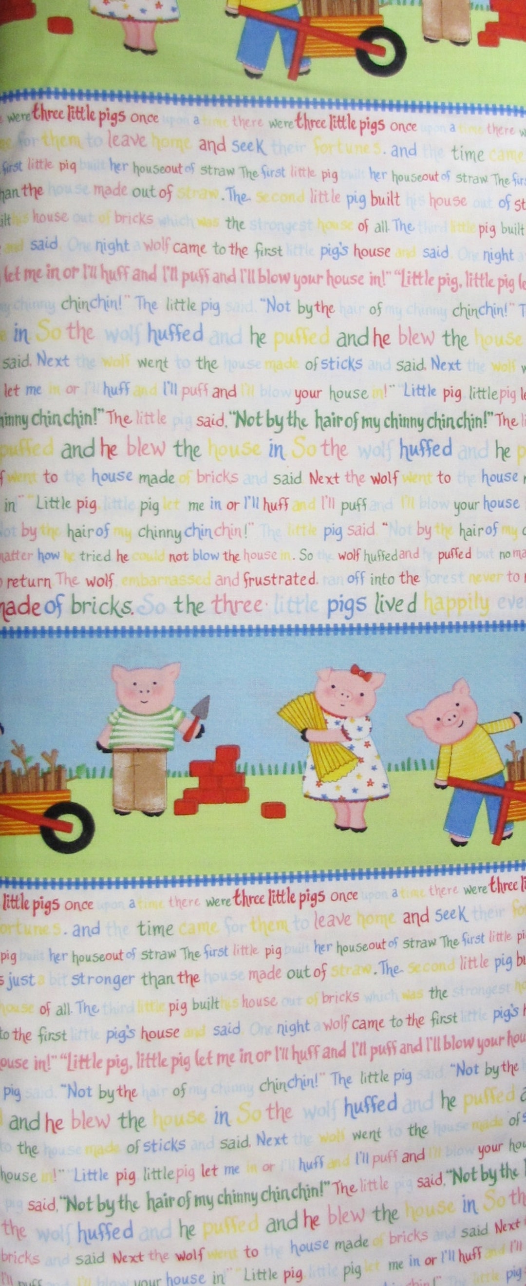 Three Little Pigs Border Print, Farm Cotton, Timeless Treasures , by ...