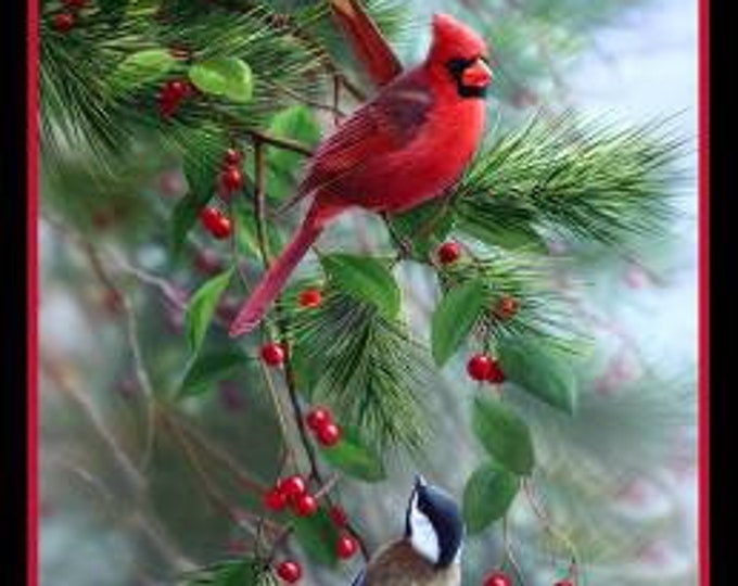 Bird Fabric Panel- Artisan Birds & Berries Quilt Panel- Cotton Fabric ...