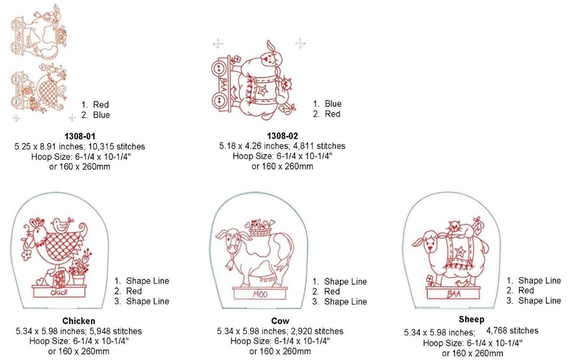 Redwork Machine Embroidery Pull Toy Farm Animals , CD - Etsy