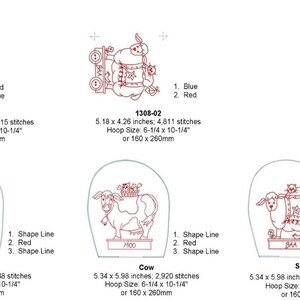 Redwork Machine Embroidery Pull Toy Farm Animals , CD - Etsy