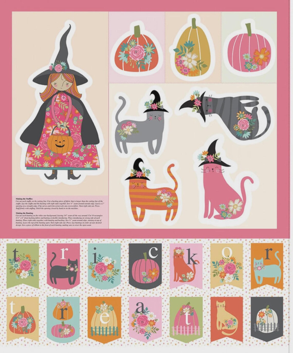 Halloween Witch and Cat Cotton Fabric Panel, Kitty Loves Poppie,pillow ...