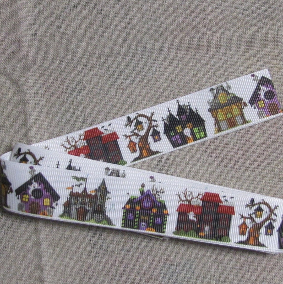 Halloween Ribbon- Spooky Haunted Houses Grosgrain Ribbon, 1 Inch - Etsy