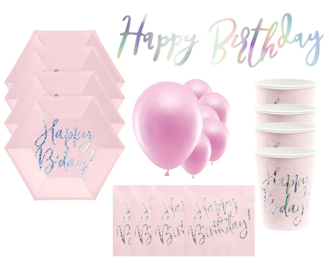 Happy Birthday Birthday Decoration Set in Pink Complete Set - Etsy