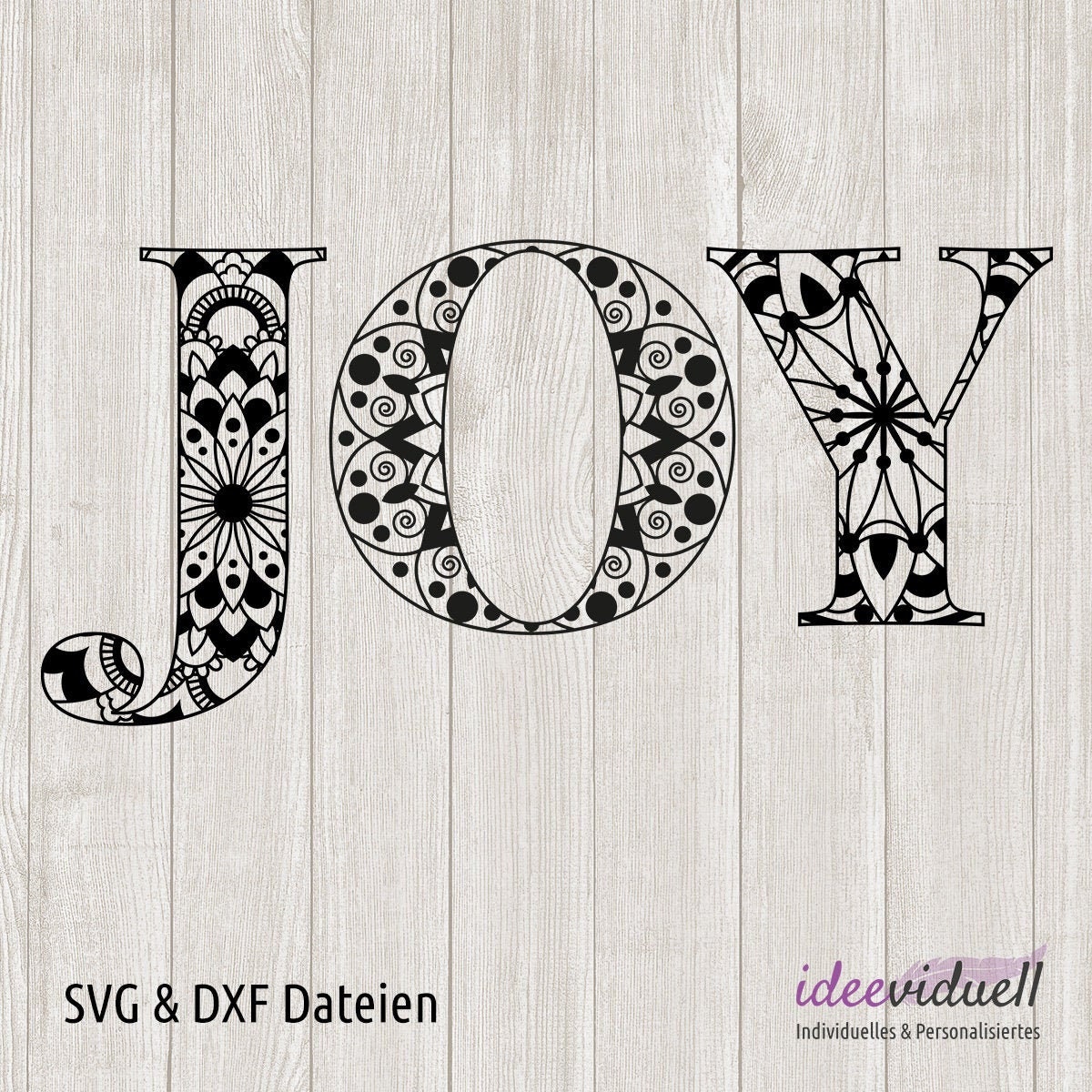 JOY Schriftzug Mandala Plotterdatei SVG DXF Download Freude - Etsy.de