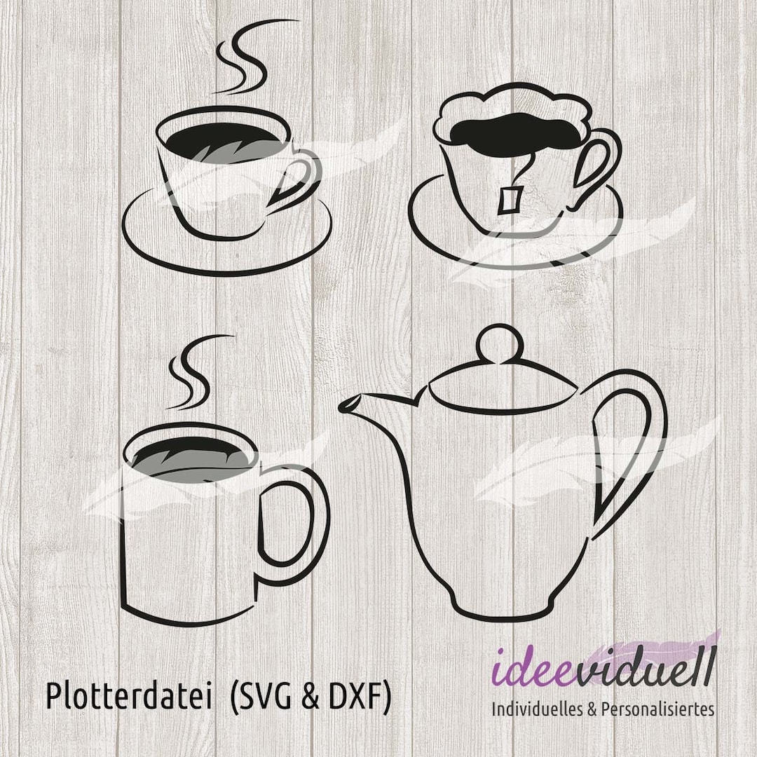 Tea Coffee Cup Lineart Plotter File SVG DXF Download - Etsy