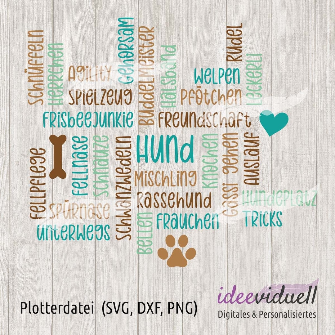 Hund Wortwolke Worte Spruch Schriftzüge Schriftzug Plotterdatei SVG DXF Download ideeviduell ...
