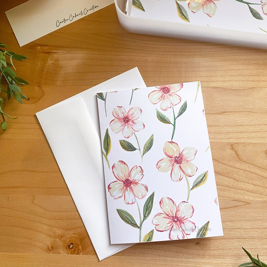 Pink Floral Greeting Card - Etsy