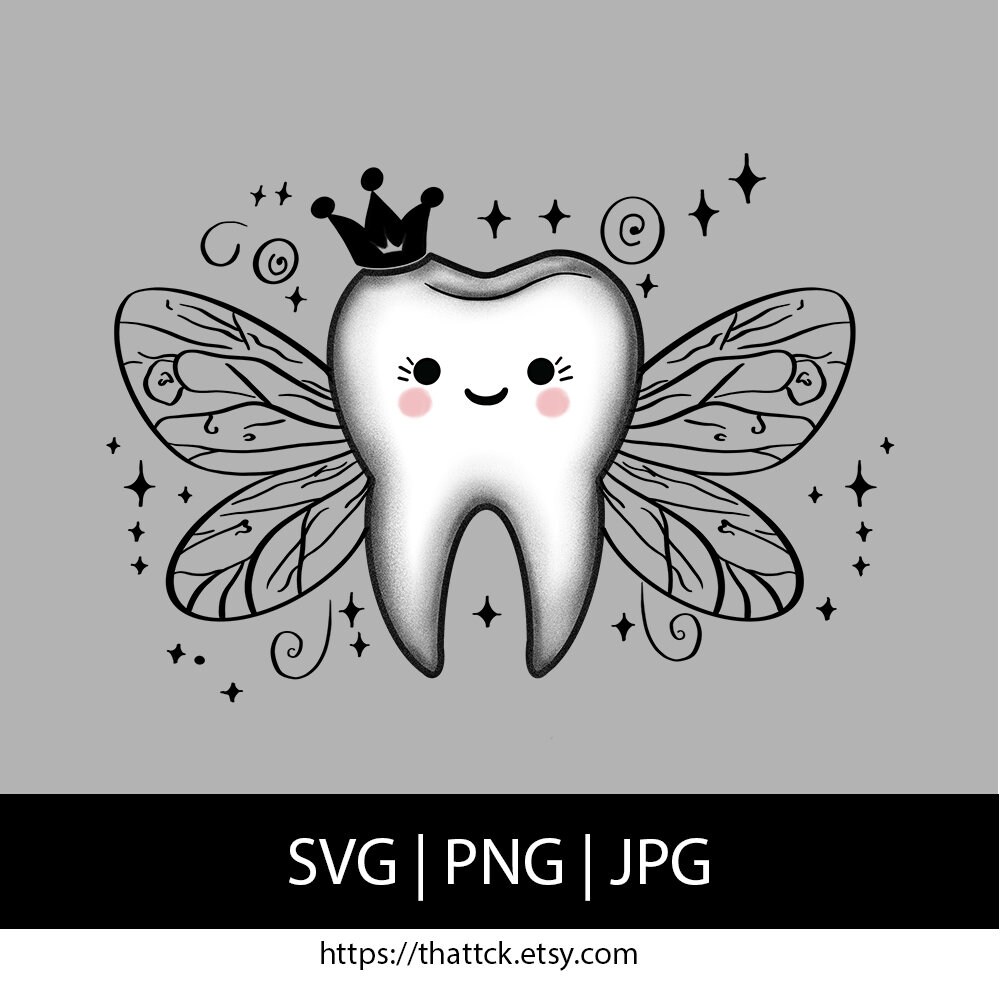 Tooth Fairy SVG: Cute Winged Tooth With Crown (digital Download) - Etsy