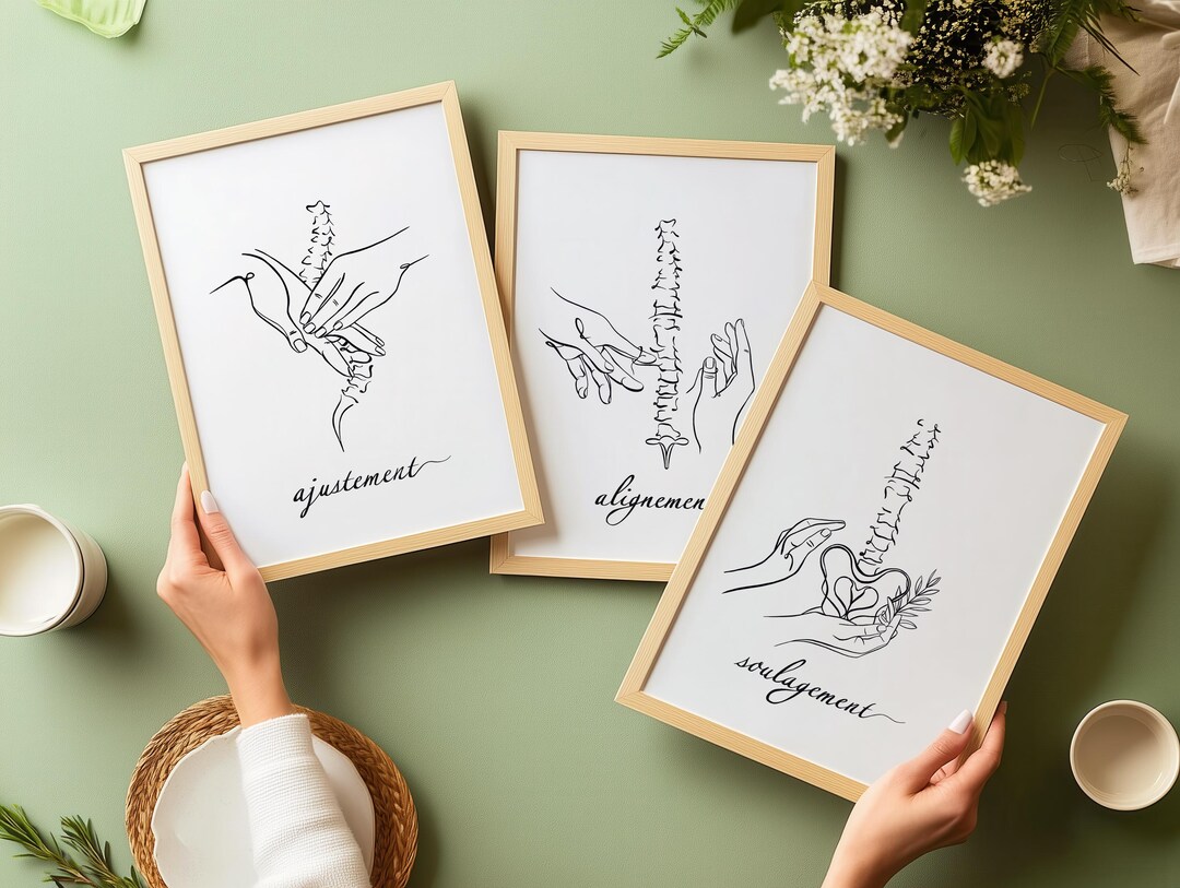 French | Minimalist Chiropractic Art – Set of 3 Line Art Prints | Chiropractor Office Decor ...