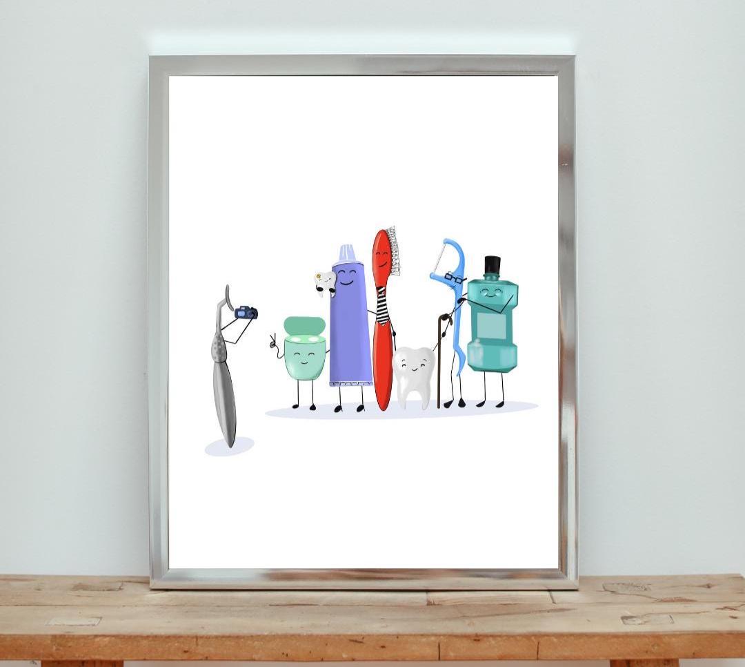 Dental Family Portrait Art Print: Whimsical Tooth & Dentist Office ...
