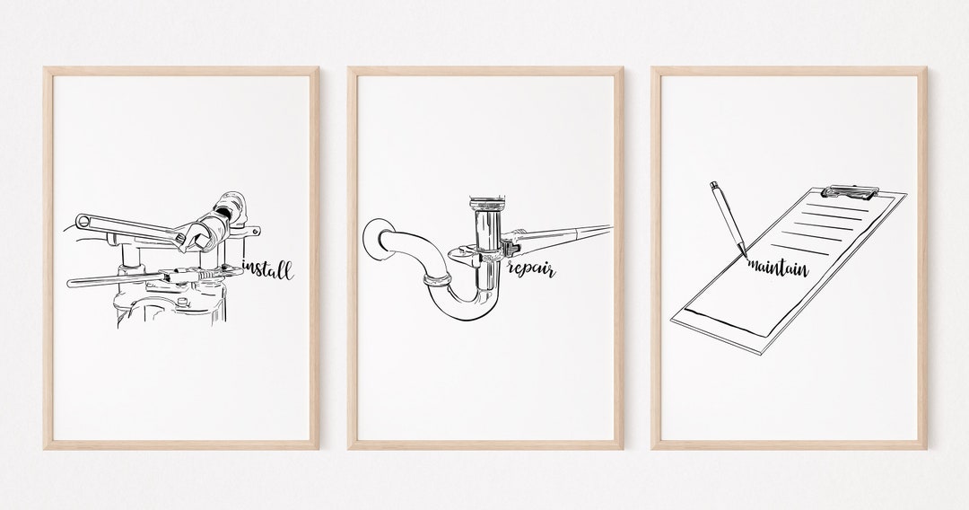 Minimalist Plumber Wall Art, Printable Wall Art, Digital Download Set ...