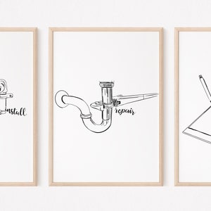 Minimalist Plumber Line Art Prints: Office Decor (digital Download) - Etsy