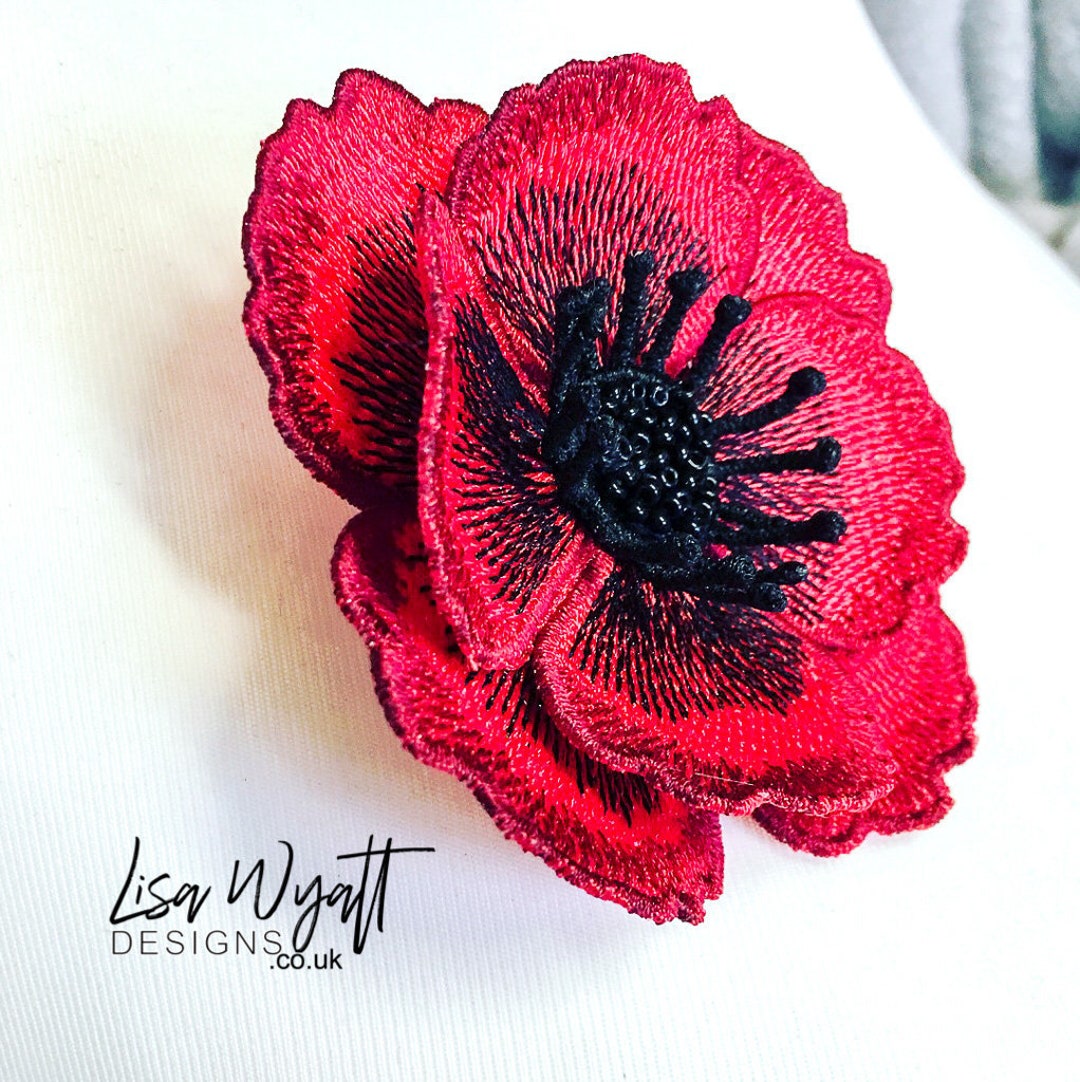 Poppy Brooch, Poppy Pin, Red Poppy Brooch, Embroidered Poppy Brooch ...