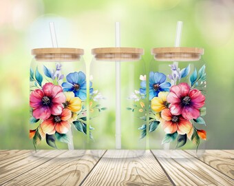 Wildflower Sipper Glass, Floral, Wildflower, Coffee Glass, Limo Glass ...