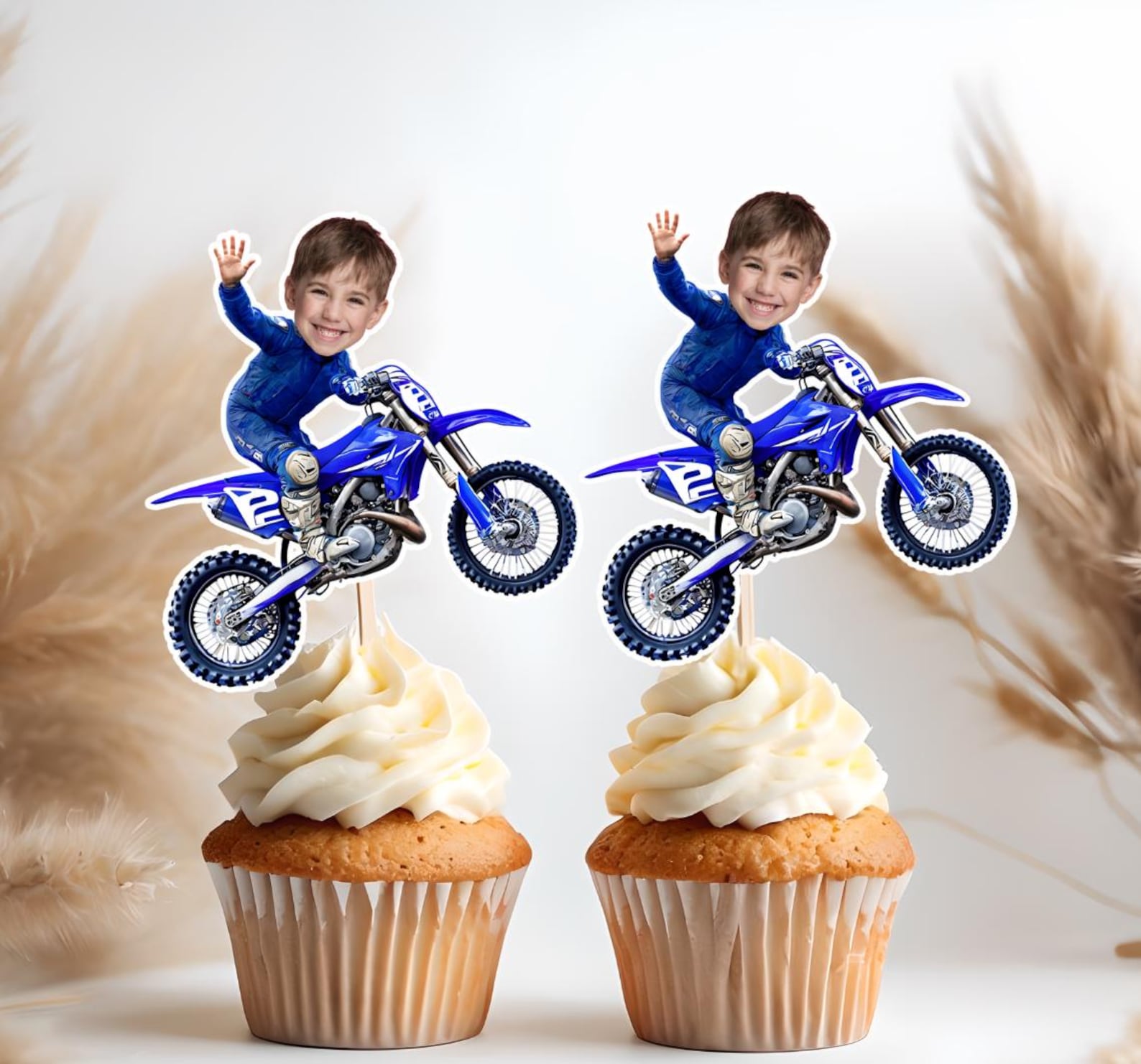 Dirt Bike Face Cupcake Toppers Custom, Motocross Birthday Decor, MX ...