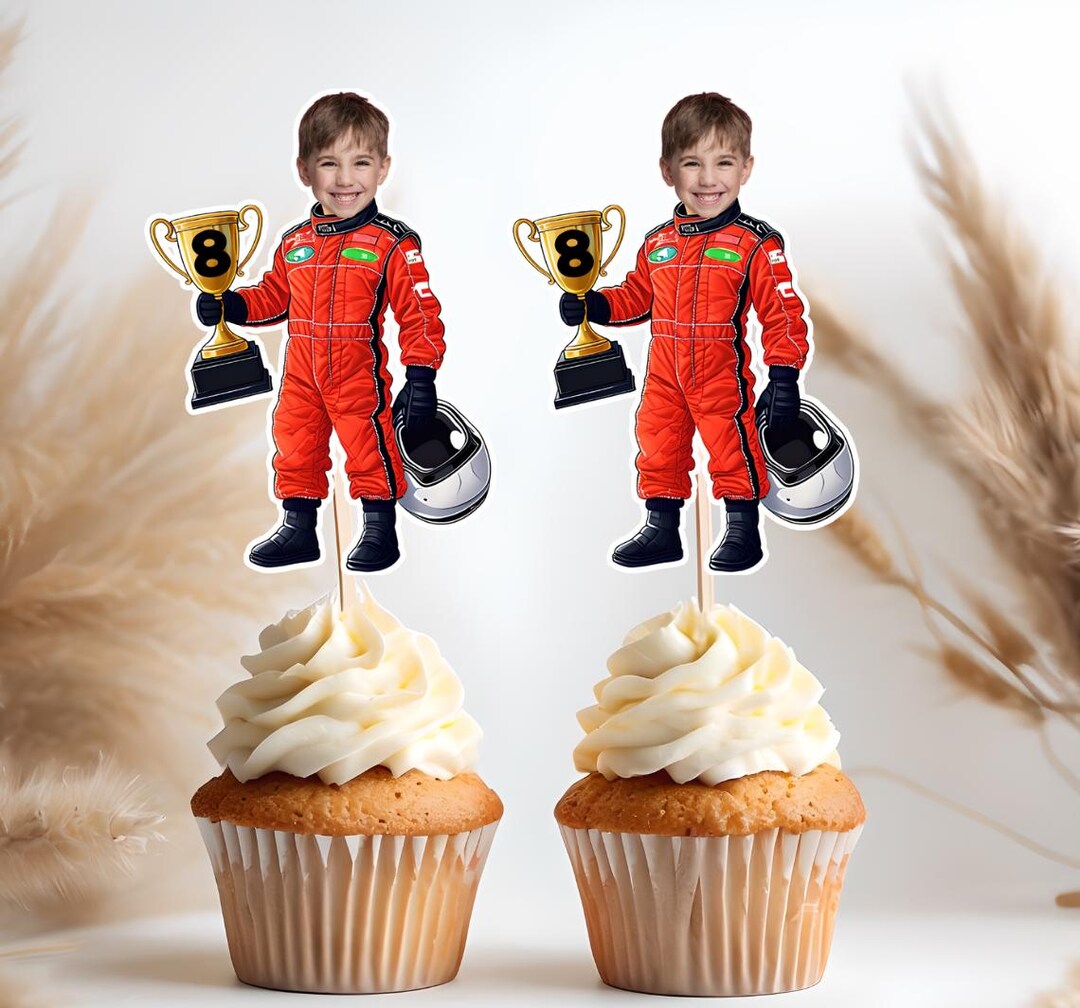 Racer Custom Face Cupcake Toppers, Personalized Racing Party Decor ...