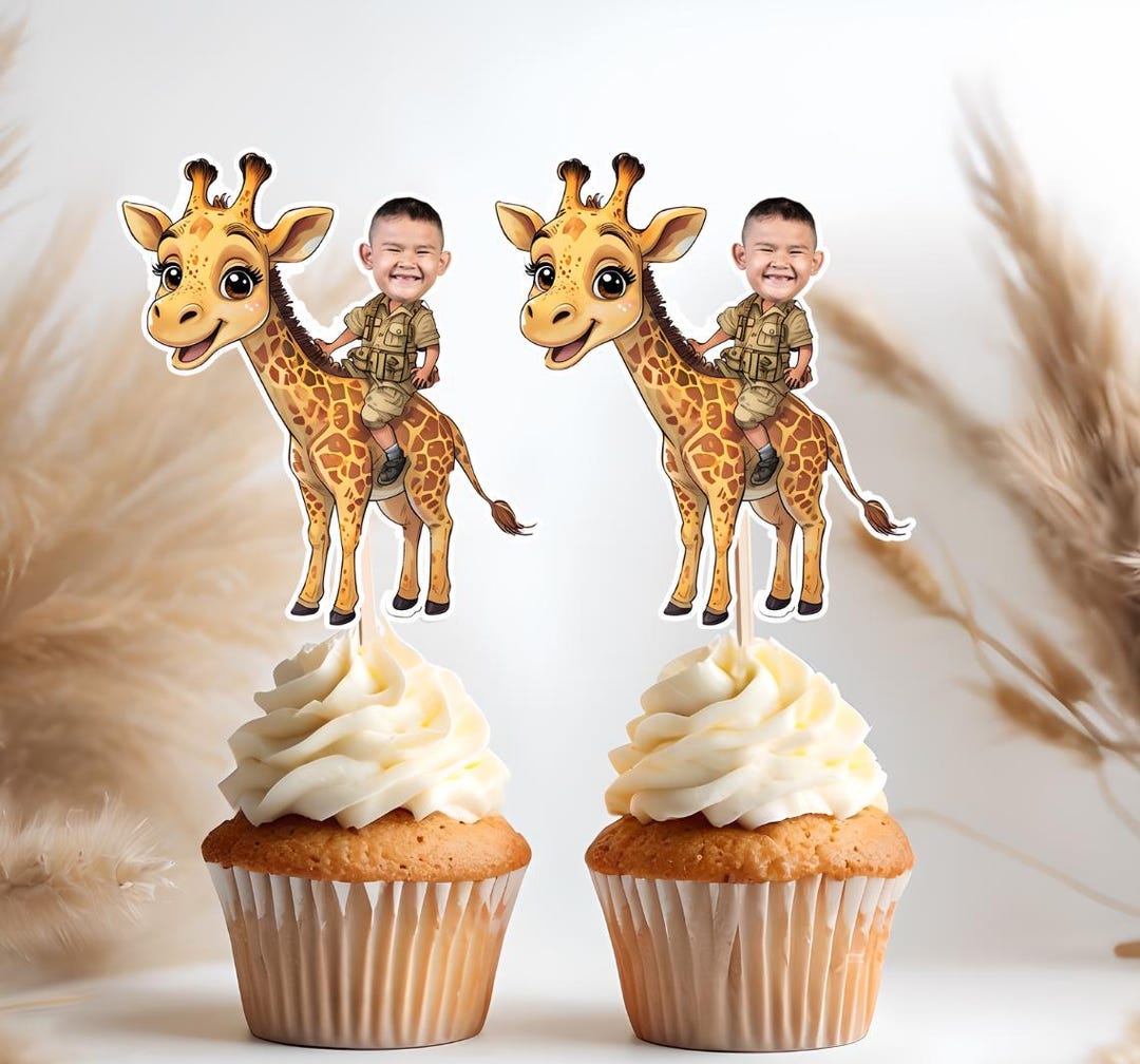 Safari Giraffe Custom Cupcake Toppers, Printable Jungle Party Decor ...
