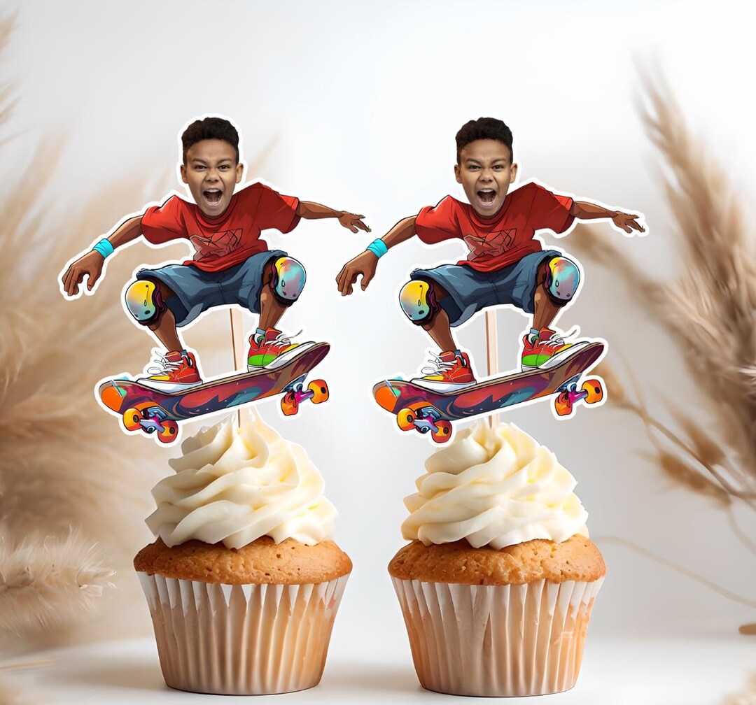 Skater Face Custom Cupcake Toppers, Printable Skateboarding Party Decor ...