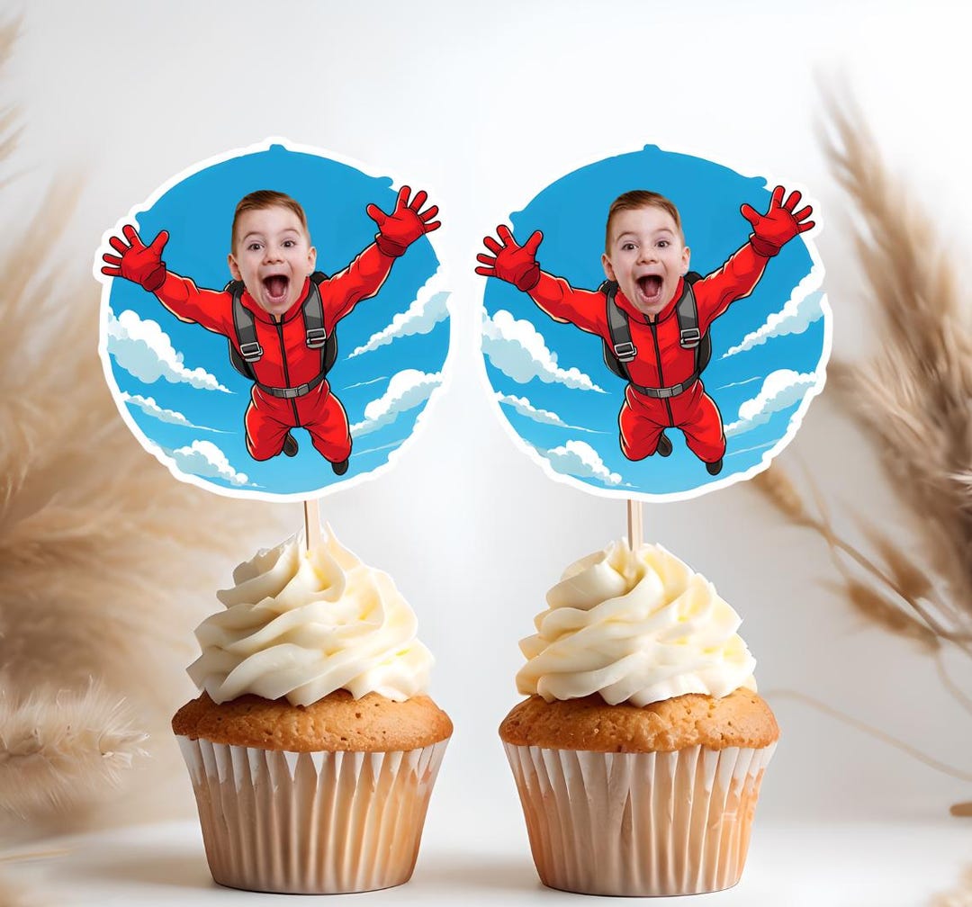 Skydiver Custom Cupcake Toppers, Printable Extreme Sports Party Decor ...