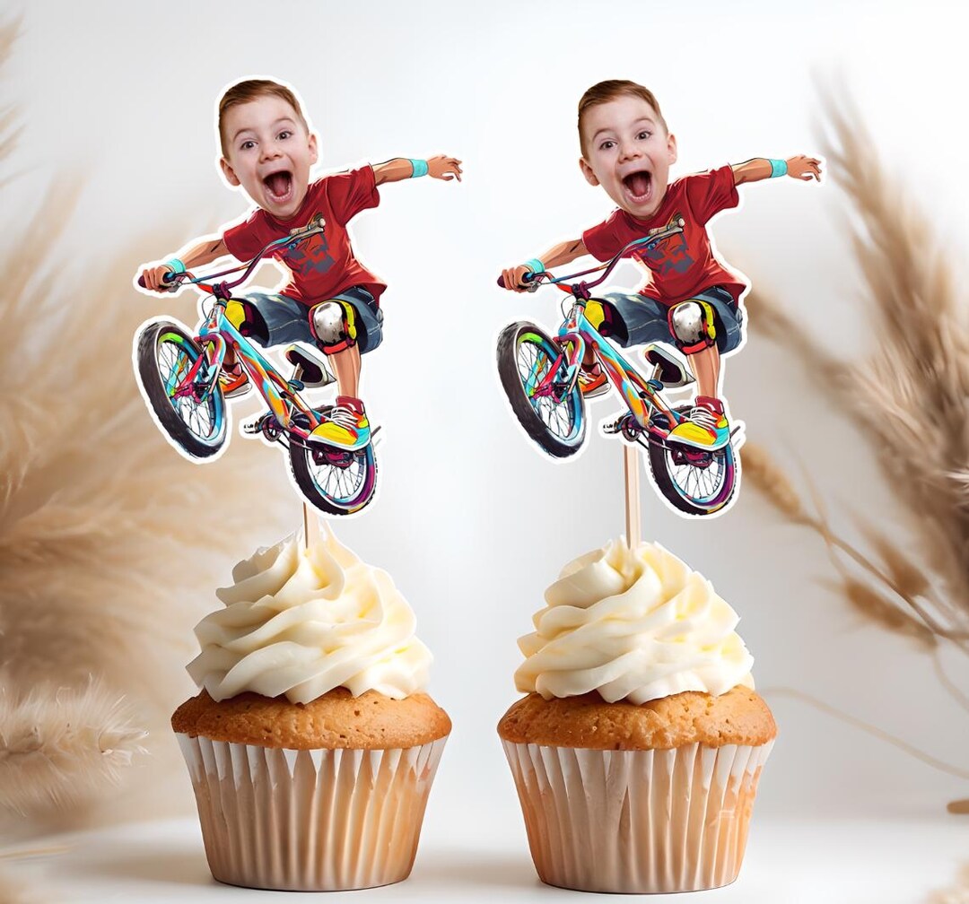 Biker Face Custom Cupcake Toppers, Printable Cycling Party Decor ...