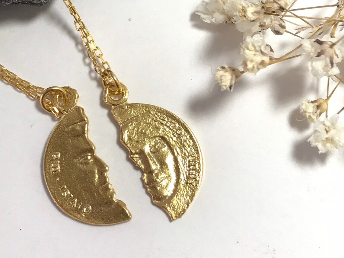 Gold Couple Necklace, Gold Couples Pendant, Necklace for Couples ...
