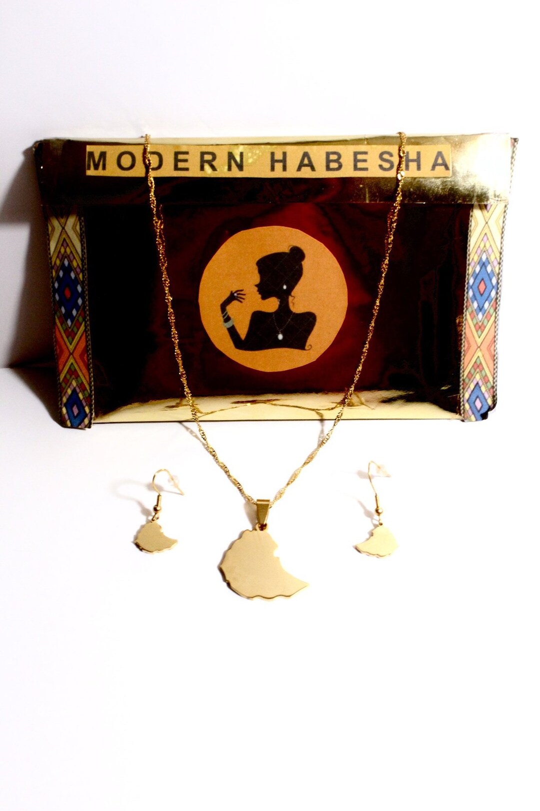 Ethiopian Map Jewelry Set: Habesha Necklace & Earrings - Etsy