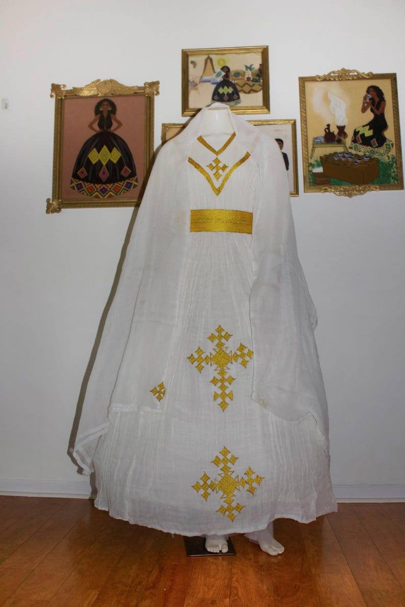 Yellow / Golden Ethiopian Traditional Dress / Eritrean Zuria / Modern ...