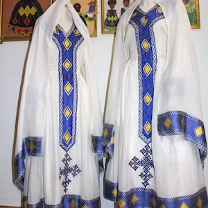Blue Ethiopian Traditional Dress / Eritrean Zuria / Modern Habesha ...