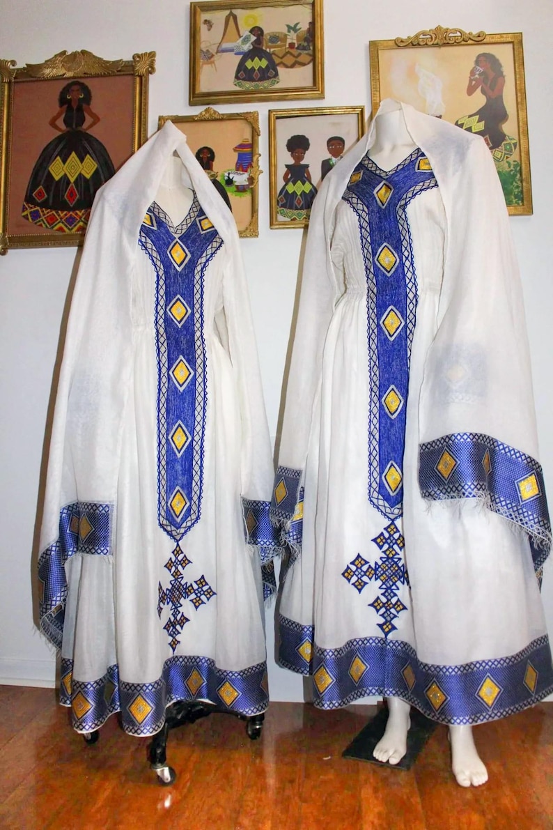 Blue Ethiopian Traditional Dress / Eritrean Zuria / Modern Habesha ...