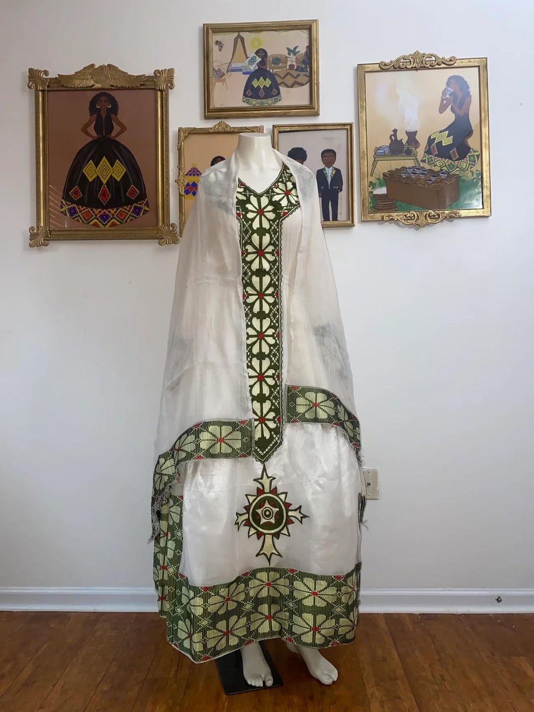 Green Ethiopian Traditional Dress / Eritrean Zuria / Modern Habesha ...