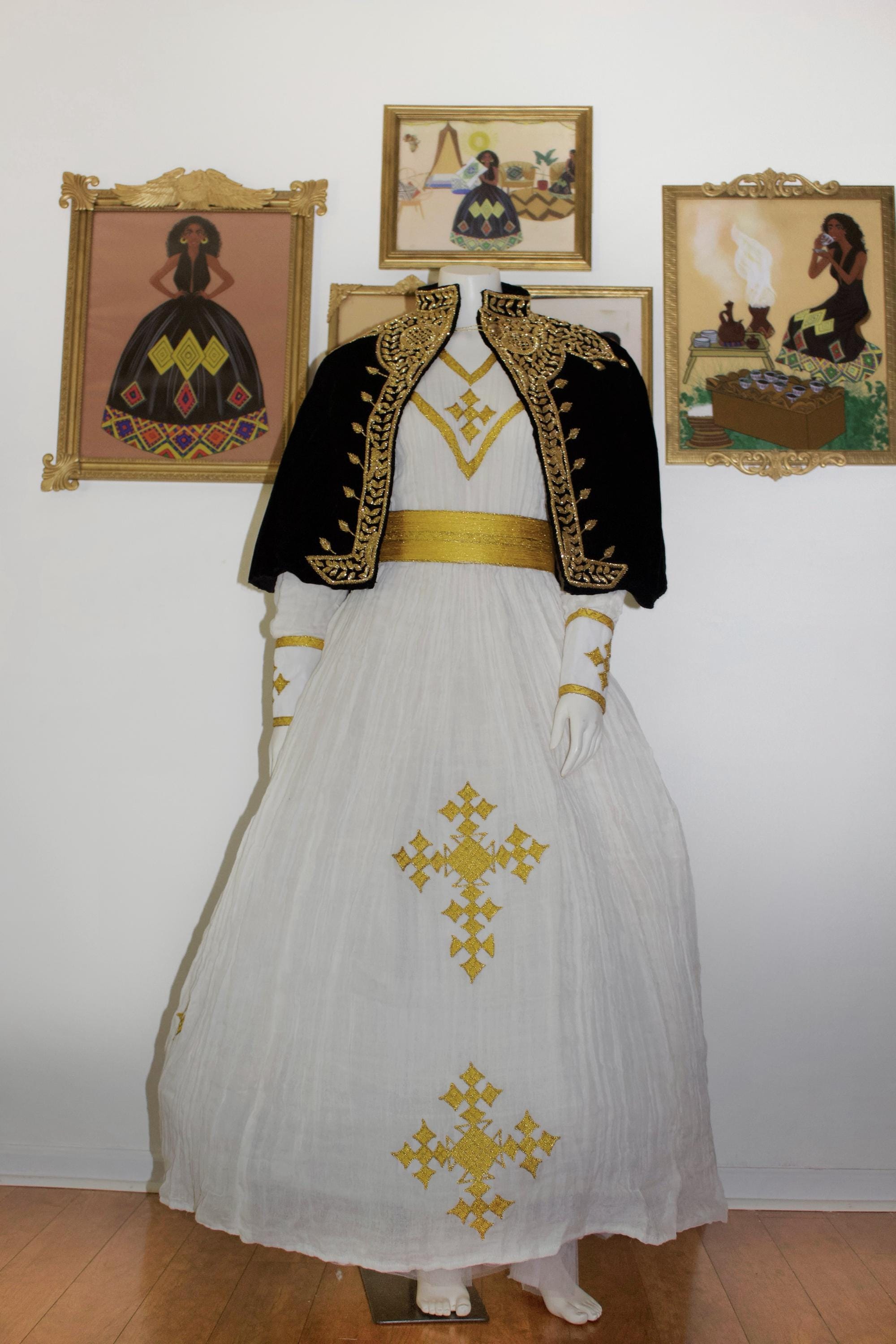 Yellow / Golden Ethiopian Traditional Dress / Eritrean Zuria / Modern ...