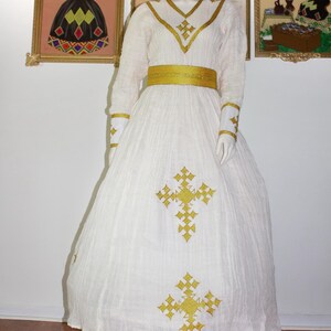 Yellow / Golden Ethiopian Traditional Dress / Eritrean Zuria / Modern ...