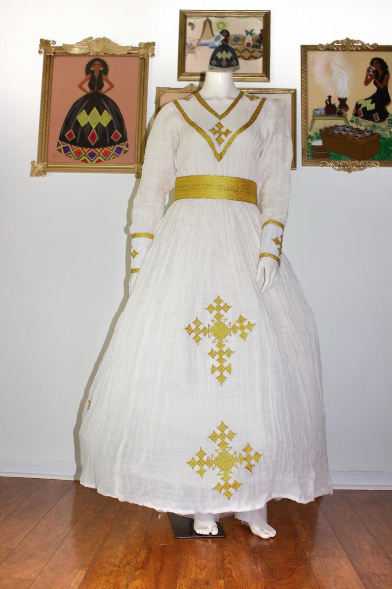 Yellow / Golden Ethiopian Traditional Dress / Eritrean Zuria / Modern ...