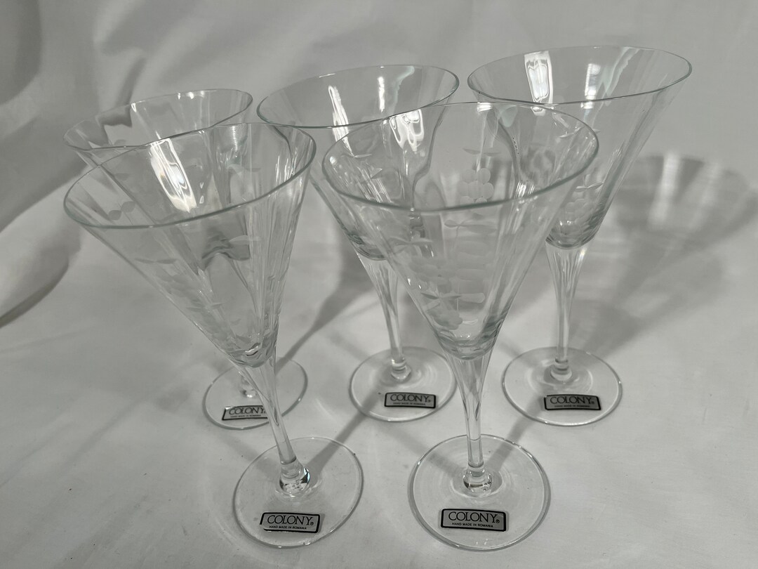 Colony Handmade Romanian Floral Etched Martini Glasses (set of 5) - Etsy