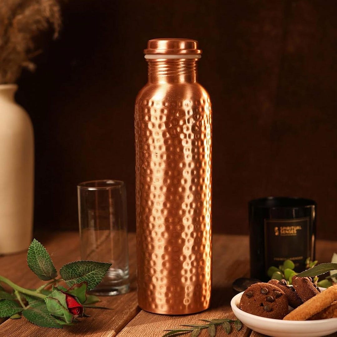 100% Pure Copper Hammered Water Bottle: Handcrafted Ayurvedic Wellness ...