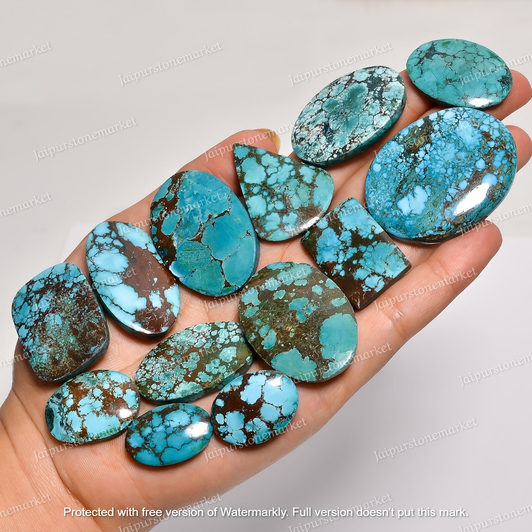Genuine Magnesite Turquoise Stone, Blue Turquoise Smooth Cabochon ...