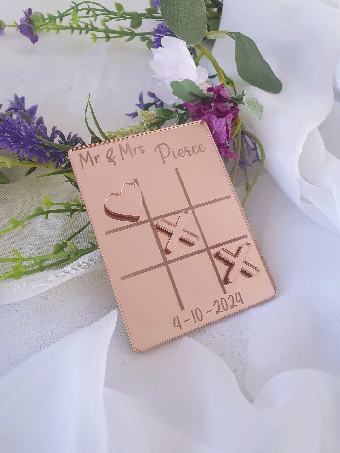 Tic Tac Toe Rose Gold Wedding Favours for Guests in Bag - Personalised ...