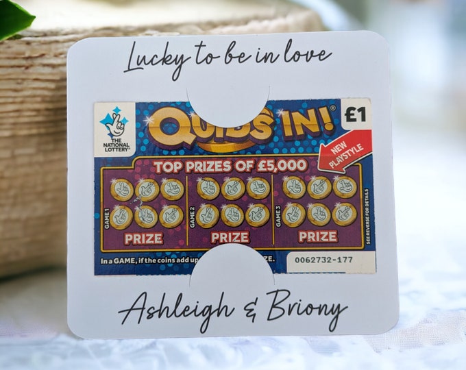 X10 Personalised LUCKY IN LOVE Scratch Card Holders Wedding Favours ...