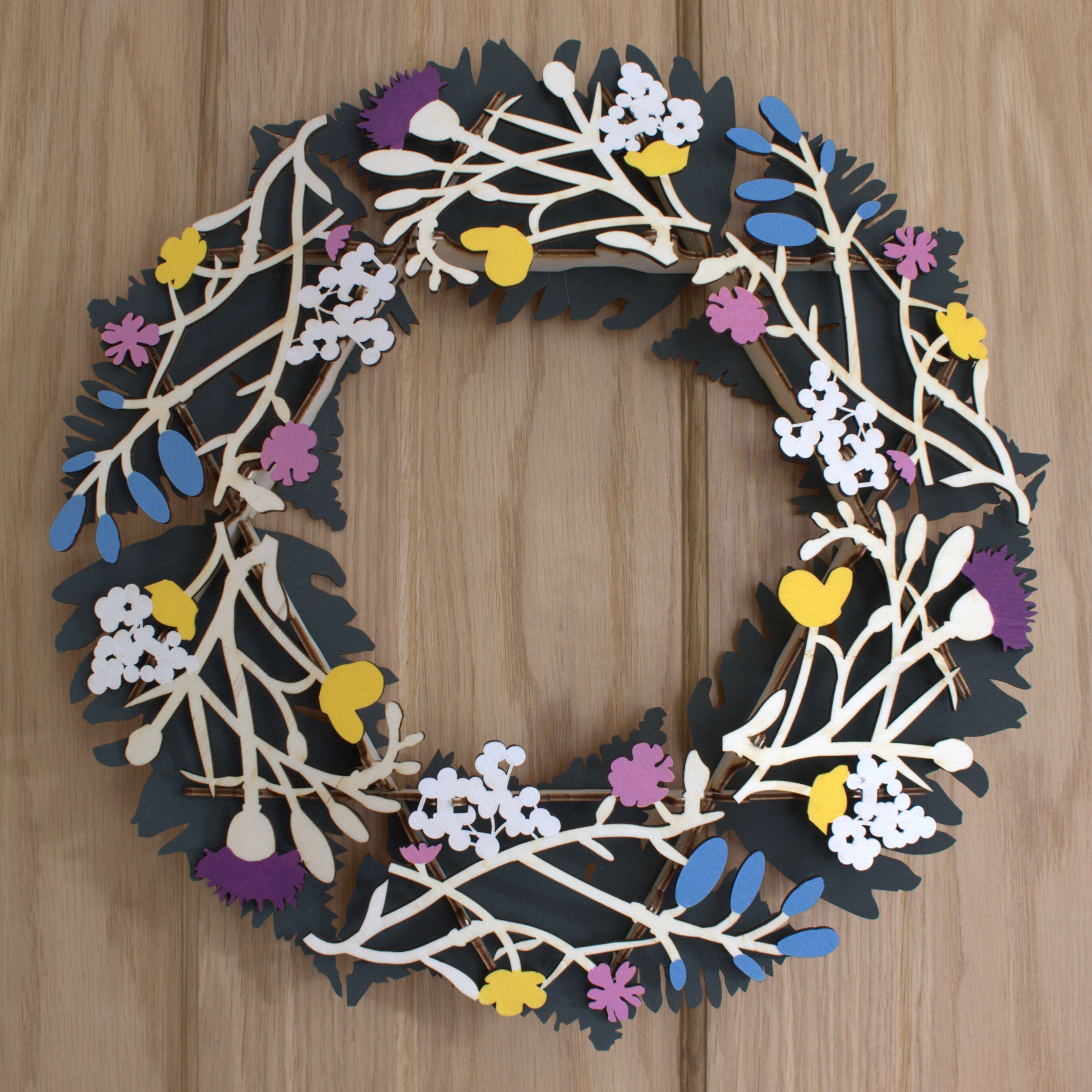Hand-painted Wildflower Wreath: Birch Wood Floral Wall Art - Etsy