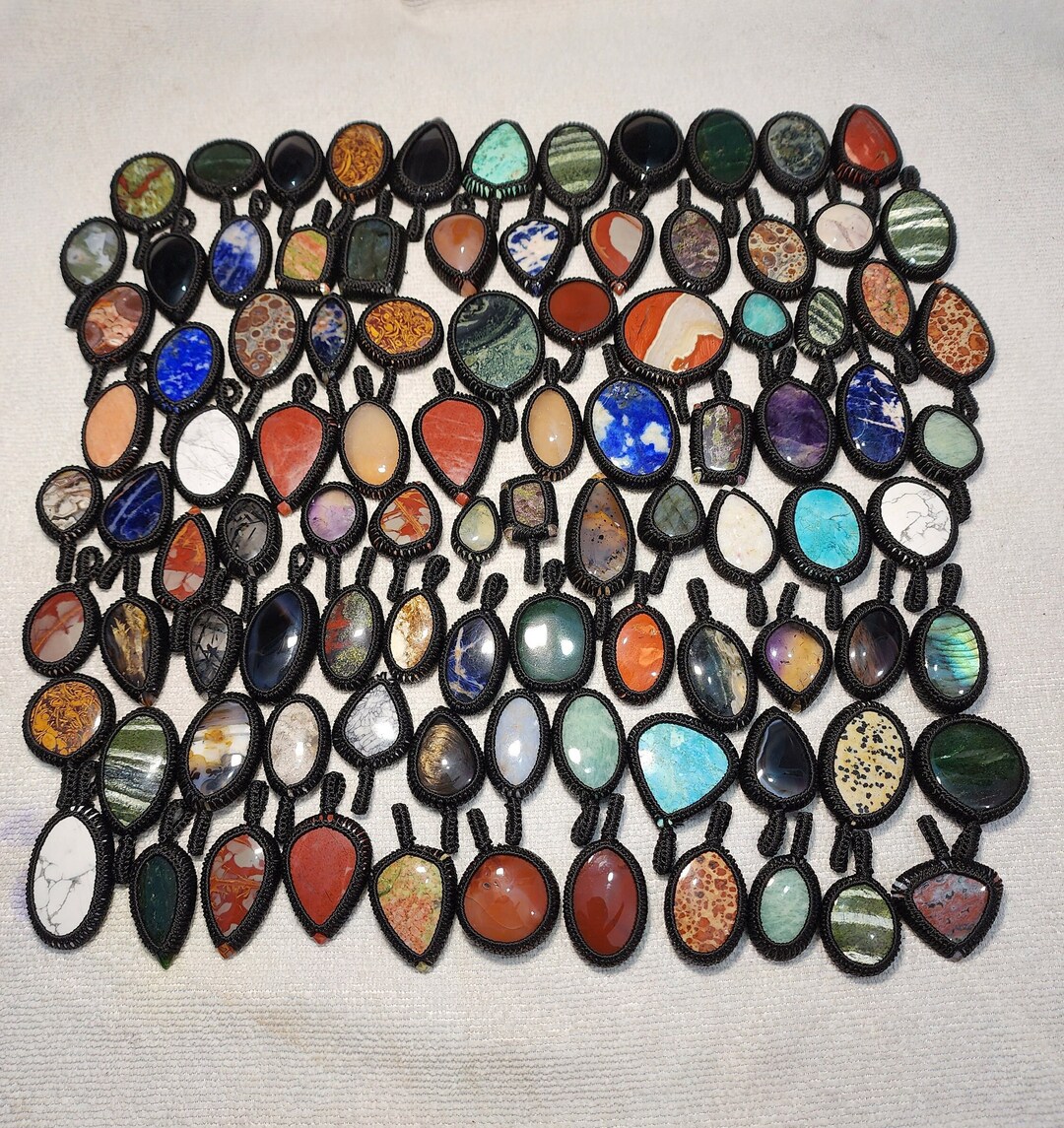 Macrame Pendant Lot Natural Mix Stone Cabochon Handmade Pendant Mix ...