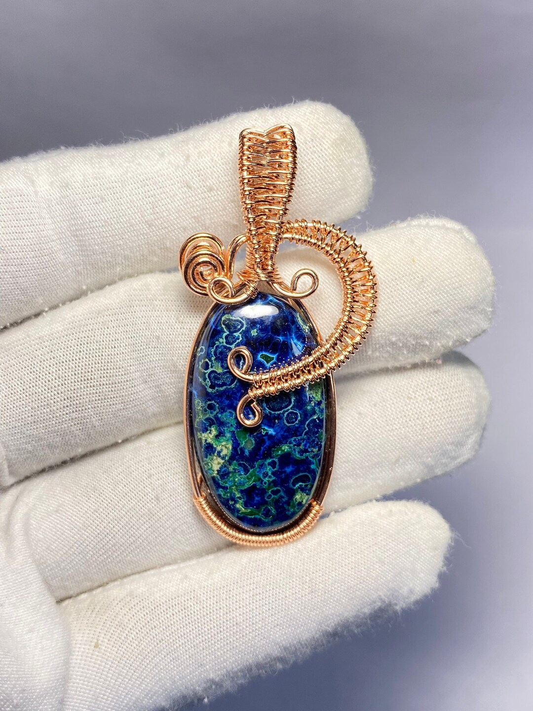 AAA Azurite Copper Pendant Coper Wire Wrapped Gemstone Pendant Copper ...