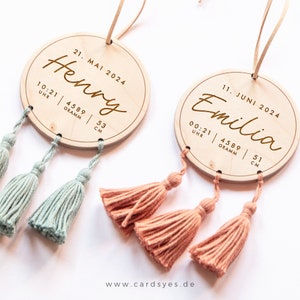 Name Plate With Dates of Birth Made of Wood, Children's Room Decoration ...